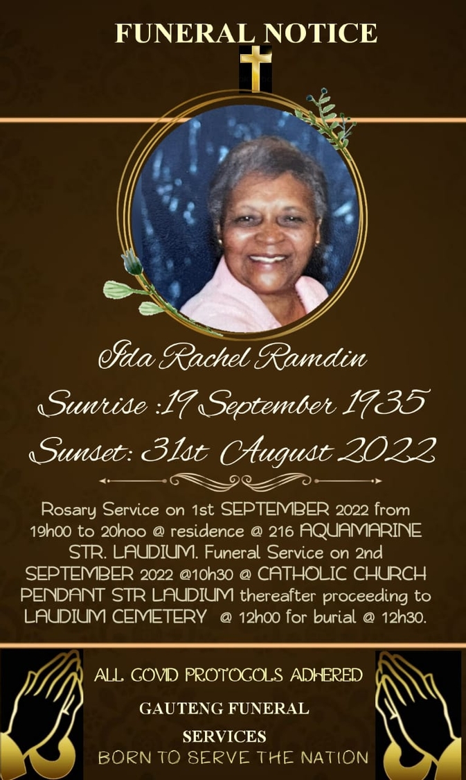 Funeral: Ida Rachel Ramdin | Laudium Today - Keeping Laudium Connected
